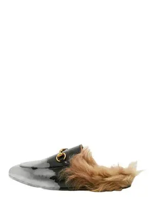 Gucci Gucci Princetown Horsebit Flat Mules With Shearling Lining Black