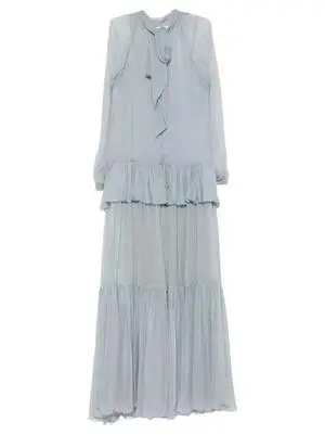 Chloé Ruffled Silk Maxi Dress - Blue