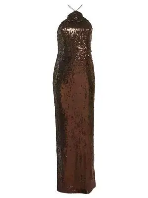 Magda Butrym Sequin-embellished Halter-neck Maxi Dress Brown