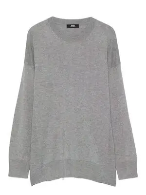 Alpha Studio Side-slit Crew Neck Sweater - Grey