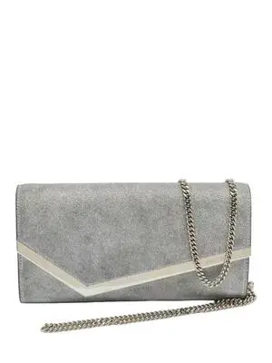 JIMMY CHOO Emmie Glitter Clutch Bag With Chain Strap - Silver