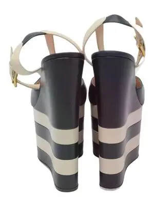 GUCCI Gucci Striped Leather Wedge Sandals