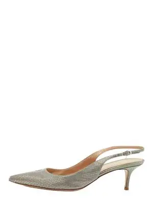 GIANVITO ROSSI Gianvito Rossi Grey Glitter Finish Pointed Toe Slingback Pumps