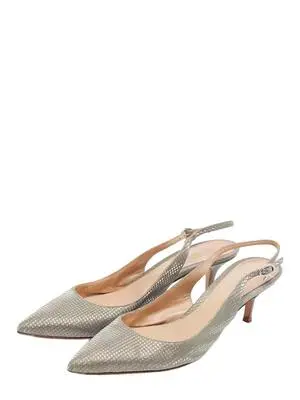 GIANVITO ROSSI Gianvito Rossi Grey Glitter Finish Pointed Toe Slingback Pumps