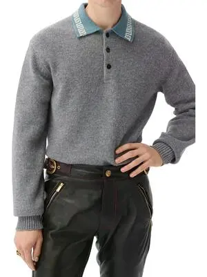 Versace Wool & Cashmere Knit Jumper With Greca Collar - Grey