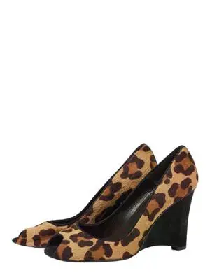 STUART WEITZMAN Stuart Weitzman Leopard-Print Peep-Toe Wedge Pumps