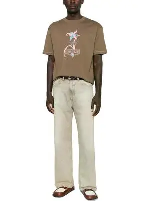 Drole De Monsieur Graphic-print Cotton T-shirt - Brown