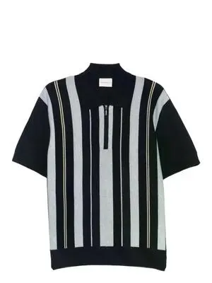 Drole De Monsieur Striped Zip-up Polo Shirt - Blue