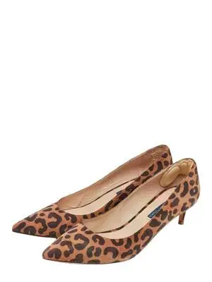 STUART WEITZMAN Stuart Weitzman Leopard Print Suede Kitten Heel Pumps Brown