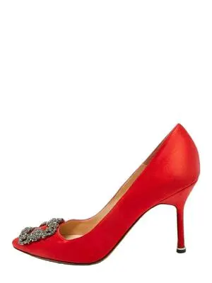 Manolo Blahnik Hangisi Buckle Heeled Pumps Red