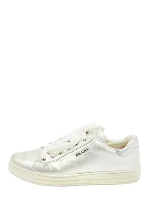 PRADA Prada Metallic-Effect Leather Lace-Up Sneakers
