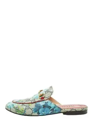 Gucci Princetown Gg Blooms Canvas Mules - Blue