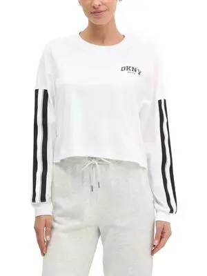 Dkny Striped Long Sleeve Cropped T-shirt - White
