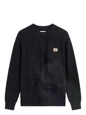 Calvin Klein Waffle Knit Logo Patch Sweater - Blue
