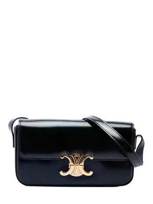 Celine 2022 Shiny Calfskin Triomphe Claude Shoulder Bag - Black