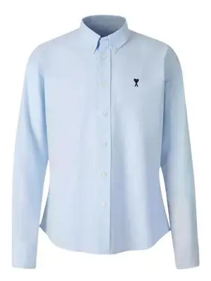AMI Paris Cotton Shirt With De Coeur Embroidery - Blue