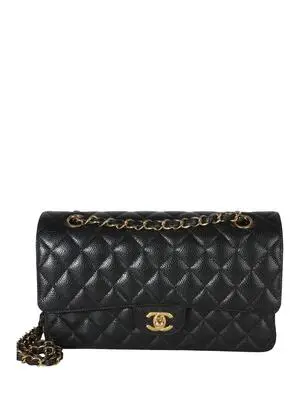 CHANEL Black Quilted Caviar Medium Classic Double Flap Bag