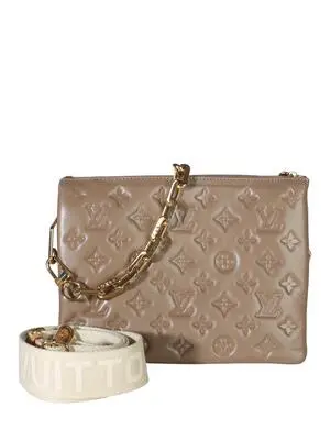 LOUIS VUITTON Taupe Monogram Embossed Lambskin Coussin Pm Shoulder Bag - Brown