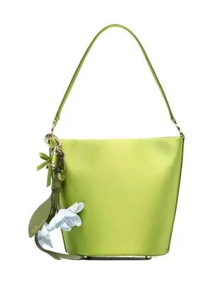 SELF-PORTRAIT Floral Charm Satin Bucket Bag - Green