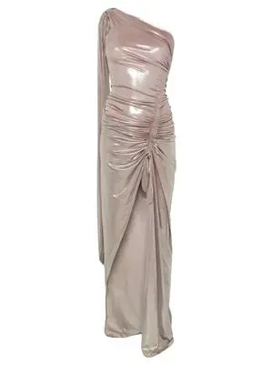 ATU BODY COUTURE One-shoulder Ruched Metallic Maxi Dress - Neutrals