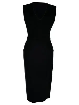 Victoria Beckham Sleeveless V-neck Belted Dress - Black