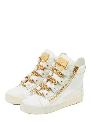 GIUSEPPE ZANOTTI Giuseppe Zanotti Vintage Royce Zip-Up High-Top Sneakers With Gold-Tone Chain Detailing White