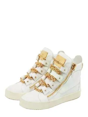 GIUSEPPE ZANOTTI Giuseppe Zanotti Vintage Royce Zip-Up High-Top Sneakers With Gold-Tone Chain Detailing White