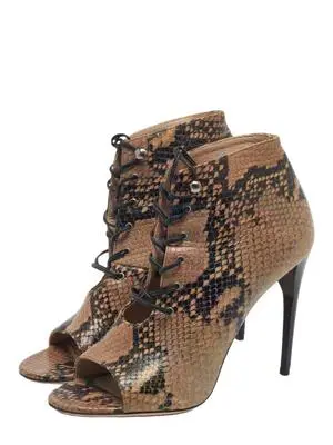 Miu Miu Snakeskin-embossed Lace-up Stiletto Ankle Boots - Brown