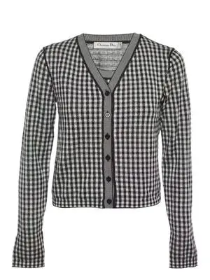 DIOR Christian Dior Gingham Knit Cardigan And Top Set