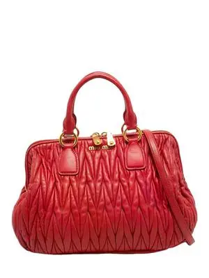 Miu Miu Matelassé Leather Satchel Bag - Red
