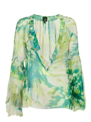 JUST CAVALLI Just Cavalli Vintage Printed Sheer Silk Chiffon Blouse