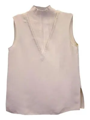 THEORY Theory Sleeveless Mock Neck Rib-Knit Paneled Top