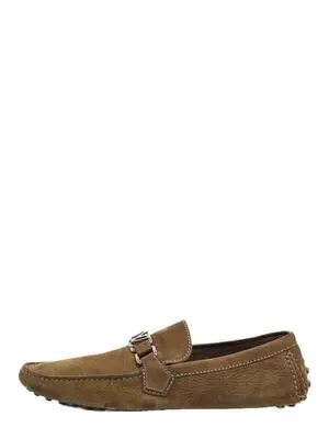 LOUIS VUITTON Hockenheim Suede Loafers With Initials - Brown