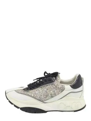 JIMMY CHOO Raine Glitter-panelled Lace-up Sneakers - White