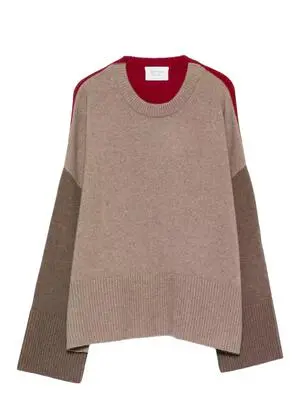 BEYOU Colour-block Ribbed Trim Sweater - Neutrals