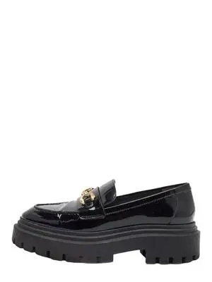 STUART WEITZMAN Stuart Weitzman Black Patent Leather Accent Chain-Link Platform Loafers