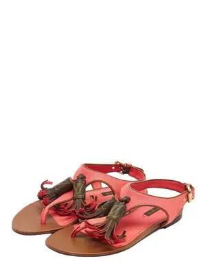 LOUIS VUITTON Monogram Canvas Tassel Sandals - Red
