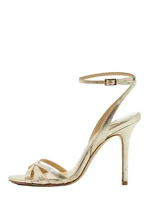 JIMMY CHOO Jimmy Choo Gold-Tone Leather Strappy Stiletto Sandals