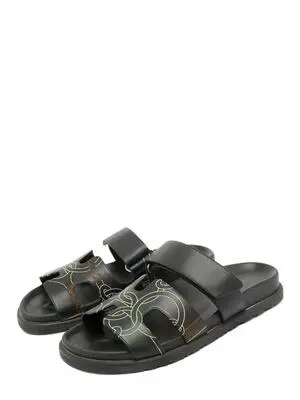 Hermès Chypre Flat Sandals With Stitch Detail - Black
