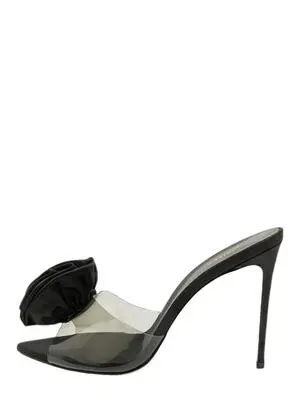 LE SILLA Satin Rose Appliqué Stiletto Sandals - Black