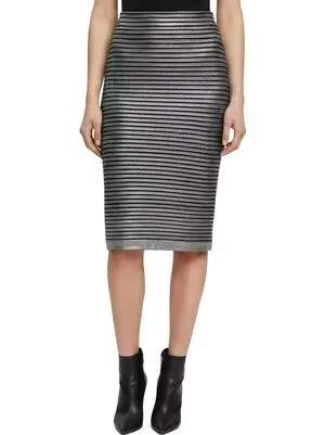BALMAIN Balmain Black Rib Knit Horizontal Stripe Metallic Midi Skirt