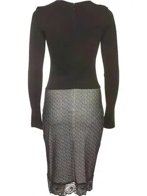Emporio Armani Herringbone Lace-trim Midi Dress - Black