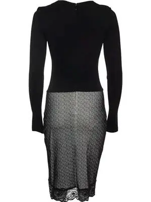 Emporio Armani Herringbone Lace-trim Midi Dress - Black