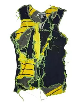 BORBALA Patchwork Frayed Tank Top - Black