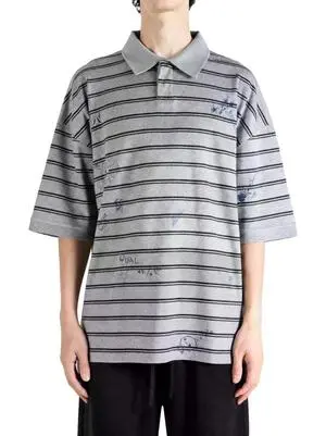 Vetements Striped Scribble-print Polo Shirt - Grey
