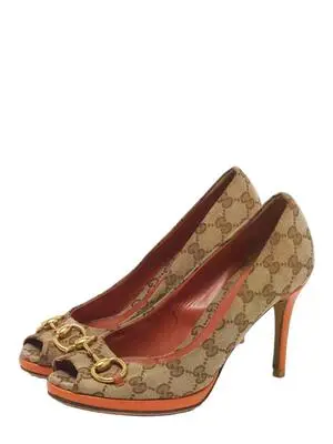 GUCCI Gucci Horsebit GG Canvas Peep Toe Pumps