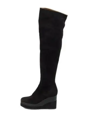 Hermès Suede Platform Wedge Knee-high Boots - Black