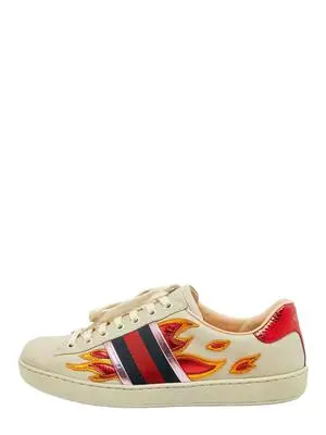 Gucci Ace Flame-embroidered Sneakers - Neutrals