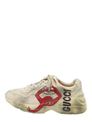 Gucci Gucci Rhyton Mouth-Print Leather Sneakers Neutrals