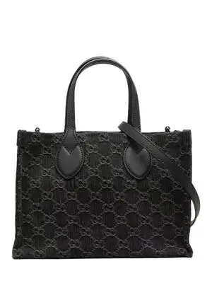 Gucci Gg Denim Ophidia Tote Satchel - Black